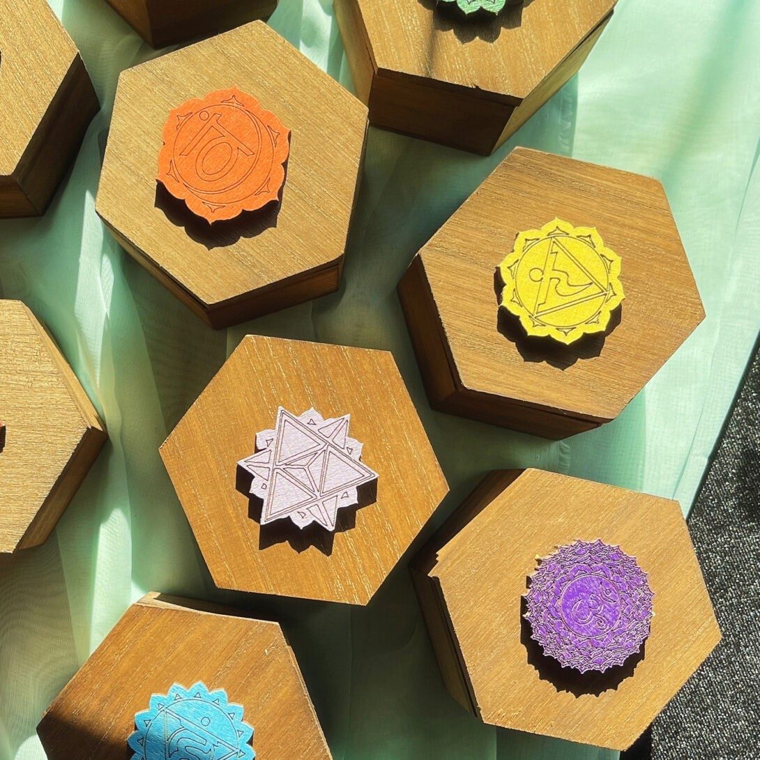 Sage Goddess Wooden Chakra Box with Gemstone for alignment