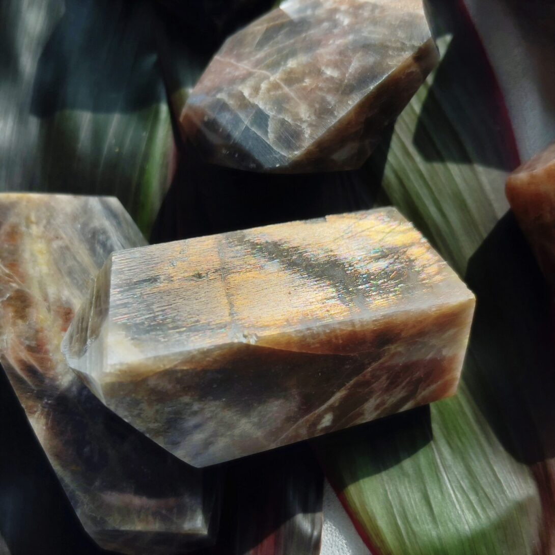 Sage Goddess Black Moonstone and Sunstone Channeling Stone