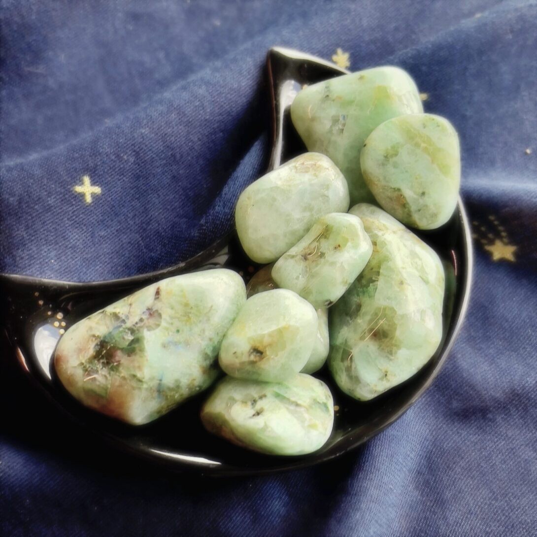 Home Shop Gems & Minerals Tumbled Green Moonstone with Azurite