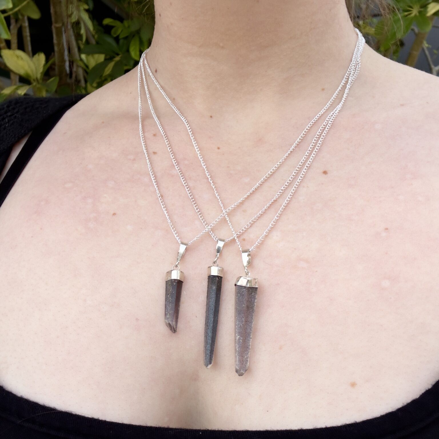 Lithium Hematite Quartz Point Pendant for tranquility and grounding