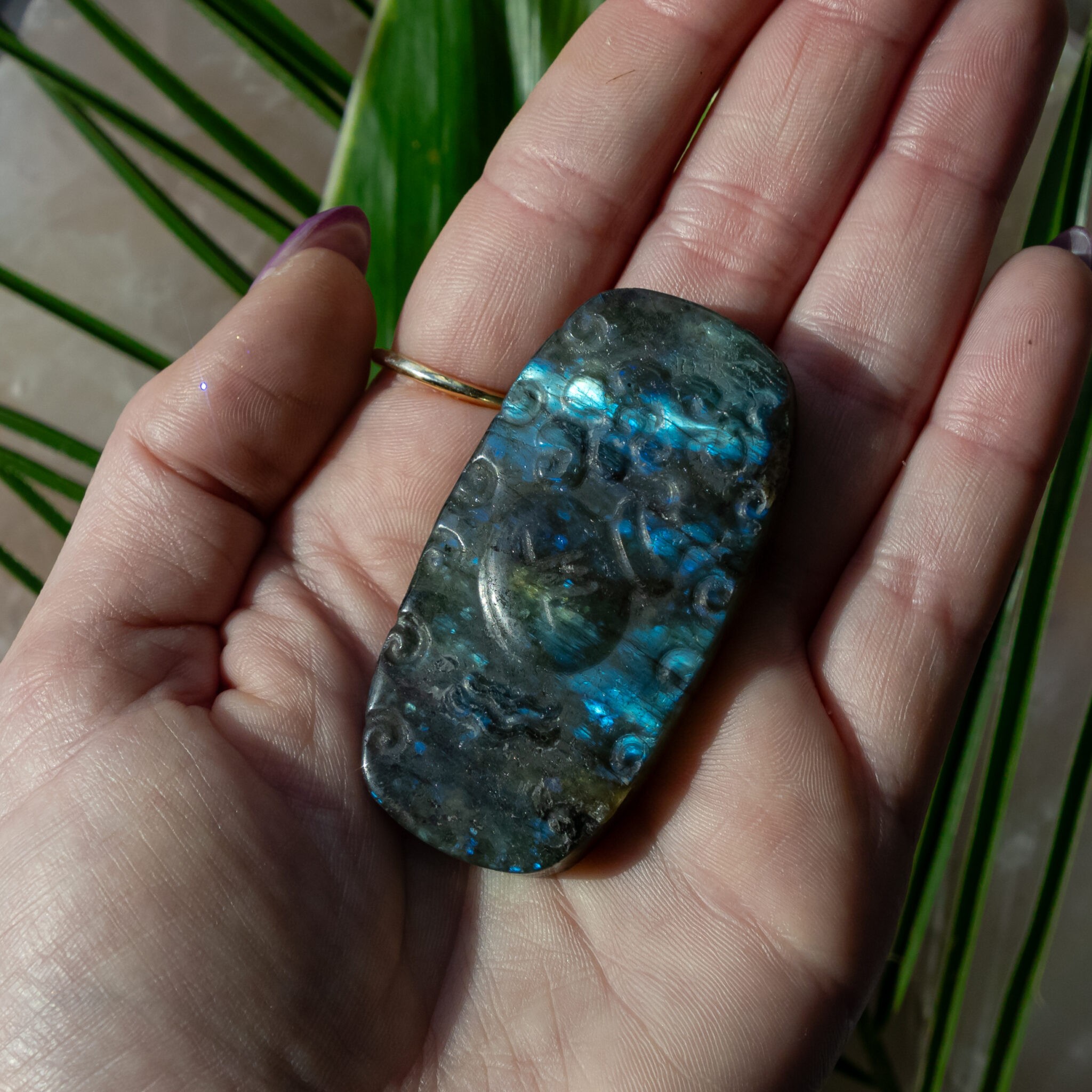 Aquarius Labradorite Palm Stone for envisioning a brighter future